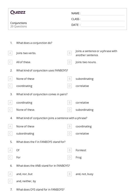50 correlative conjunctions worksheets on quizizz free and printable