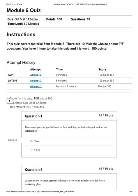 Module 6 Quiz Fall 2021 Ite 119 001l Information Literacy