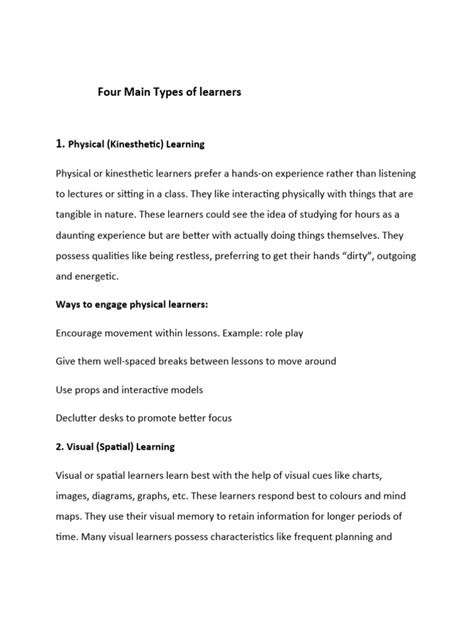 Four Main Types Pdf Learning Psychology