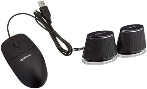 Amazonbasics Usb Computer Speakers Set Of 2 And 3 Button Wired Usb Computer Mouse