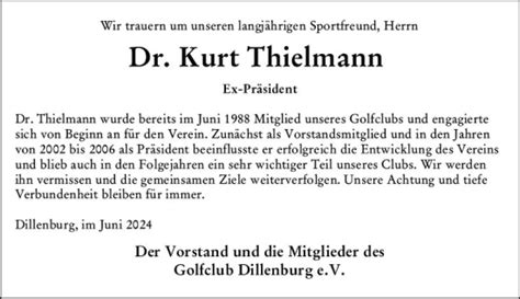 Traueranzeigen Von Kurt Thielmann Vrm Trauerde