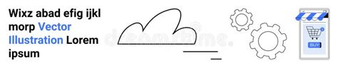 Simplistic Design Featuring Cloud Gears And Online Store Elements With Dummy Text Stock