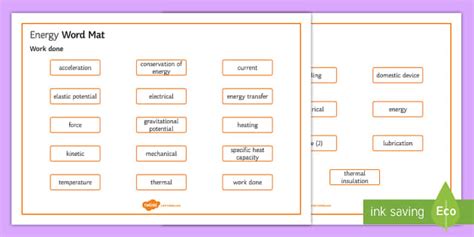 OCR Gateway Physics Topic P7 Energy Word Mat Teacher Made