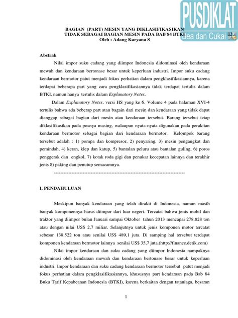 Bagianpart Mesin Yg Diklasifikasikan Tdk Sbg Bgn Mesin Pd Bab 84 Btki Pdf Pdf