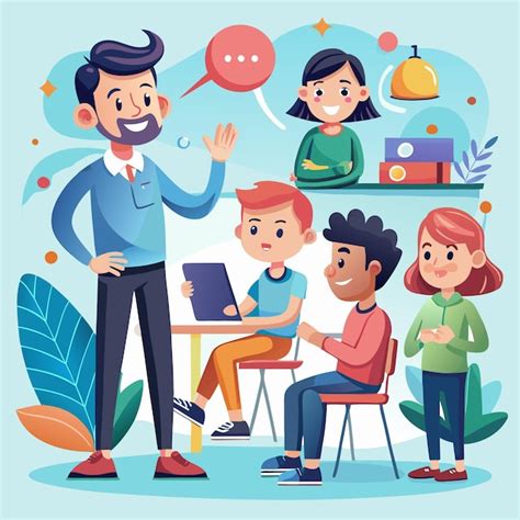 Teacher Explains Lesson To Students Interactive Learning Classroom Fun