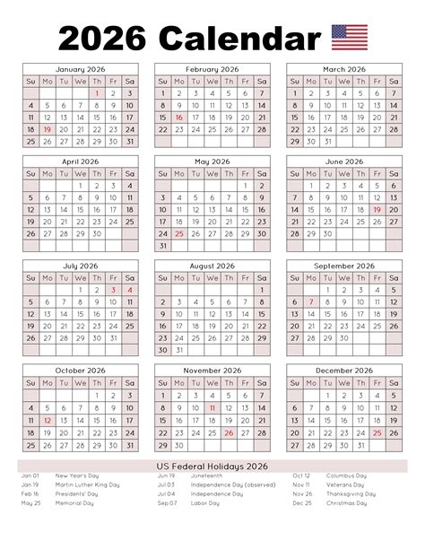 2026 Us Holidays Calendar Printable Calendar