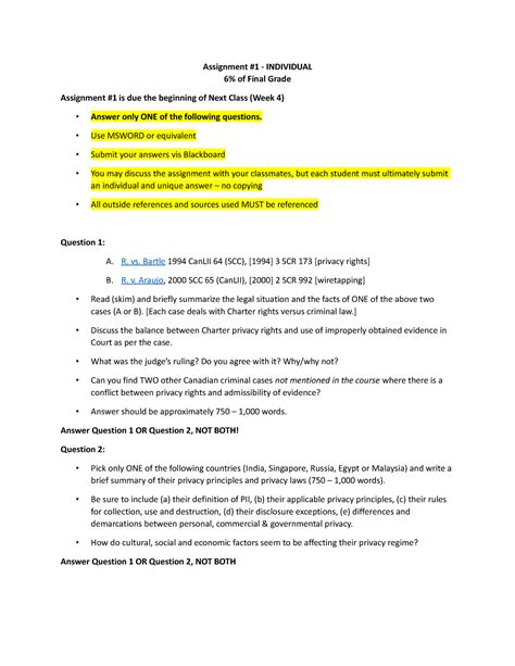 Assignment 1 Notes Assignment 1 Individual 6 Of Final Grade