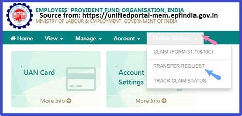Transfer PF Amount From One Provident Fund Account To New PF Account Online At Members