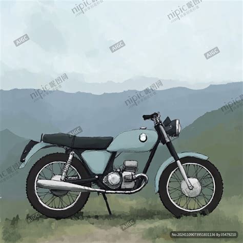 Ai创作图绿皮摩托车 插画电动车 军绿色摩托车 摩托车手绘 怀旧摩托 电动车插画 手绘摩托车 草原摩托车 摩托插画 草原上的哈雷电动车 经典