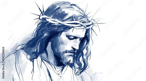 Jesus Christ With Eyes Closed A Crown Of Thorns Invoking Reflection