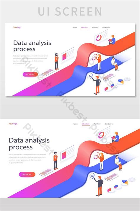 Flat Color Modern Isometric Concept Data Analysis Process Ui Screen Ui