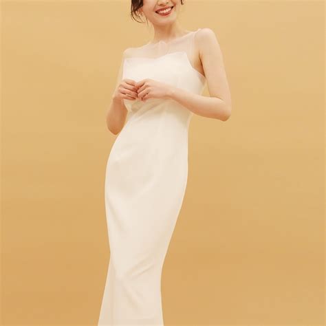 리와이 매쉬 탑 드레스 민소매 화이트원피스 셀프웨딩 브라이덜샤워 웨딩촬영 웨딩드레스