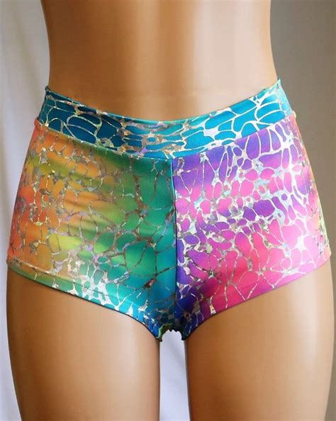 Sparkly Foil Spandex Shorts Rainbow Dreamingattic On Etsy