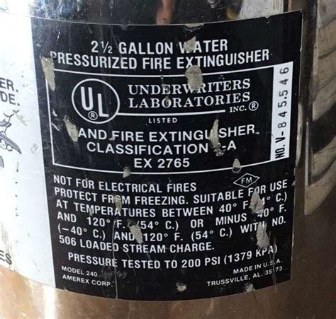 Amerex Corp 25 Gallon Water Pressurized Fire Extinguisher Sherwood
