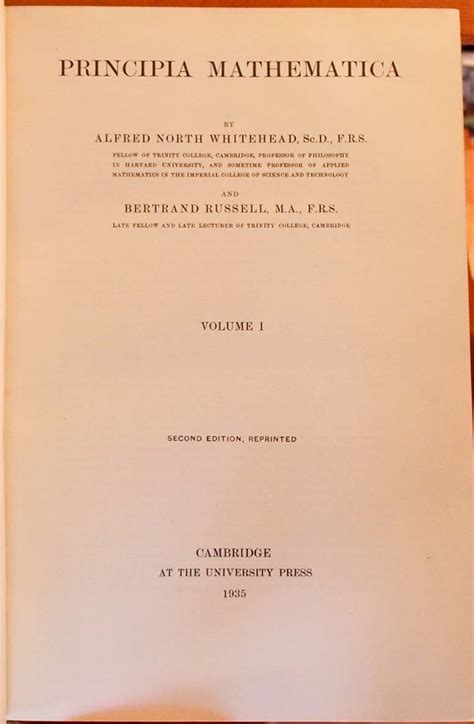 Principia Mathematica Von Whitehead Alfred North And Bertrand Russell Good 1927 Second