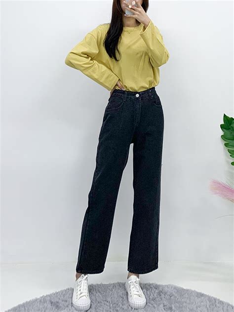루미에르 당일발송예쁜와이드핏2color 보이스 데님 베이직 와이드 9부 10부 롱 팬츠 바지여자바지사계절흑청진청중청연청와이드바지일자바지팬츠봄옷데일리
