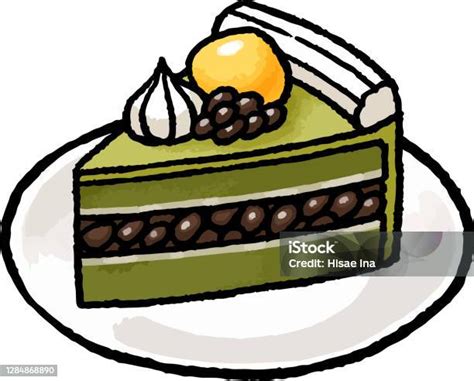 음식 일러스트 소재 말차 케이크의 손으로 그린 벡터 일러스트레이션 건강에 좋지 않은 음식에 대한 스톡 벡터 아트 및 기타 이미지