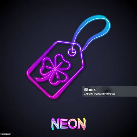 검은 색 배경에 분리 태그 아이콘 빛나는 네온 라인 클로버 트레 포일 잎 해피 세인트 패트릭의 날 아일랜드 공휴일 벡터 3에 대한 스톡 벡터 아트 및 기타 이미지 Istock