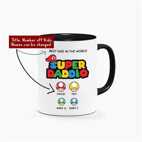 Fathers Day Mug Super Daddio With Custom Names Mushrooms Custom Super
