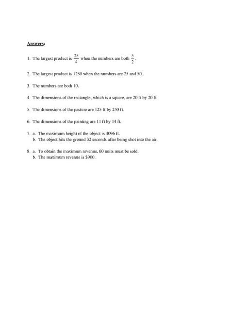 Quadratic Word Problem Practice
