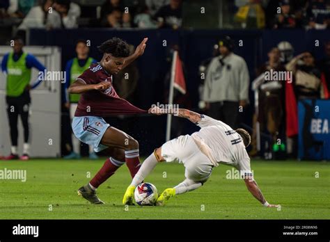 Colorado Rapids Midfielder Ralph Priso 97 Is Fouled By Los Angeles Galaxy Midfielder Tyler