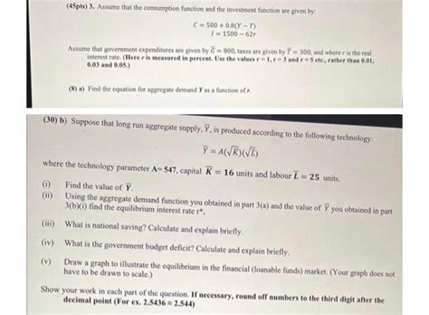 Solved 45pts 3 Assume That The Consumption Function And