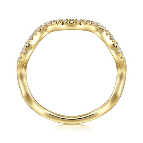 14k Yellow Gold Diamond Wave Stackable Ladies Ring