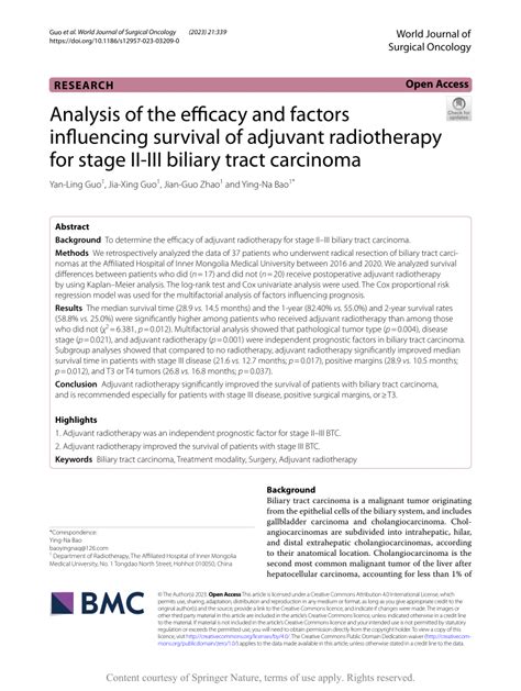 Pdf Analysis Of The Efficacy And Factors Influencing Survival Of