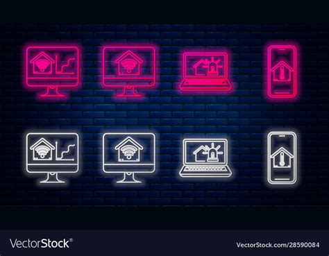 Set Line Computer Monitor With Smart Home With Wi Vector Image