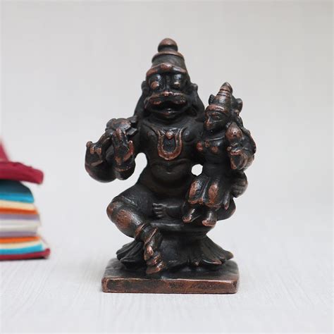 Copper Murti Of Lord Narasimha With Goddess Lakshmi For Worship
