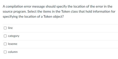 Solved A Compilation Error Message Should Specify The Chegg