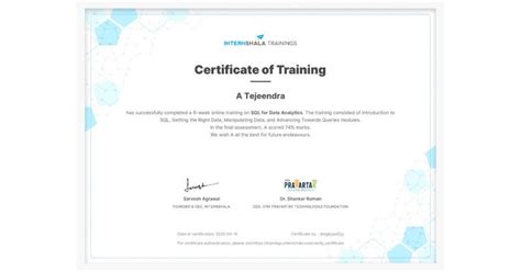 Successfully Completed The Sql For Data Analytics Training From