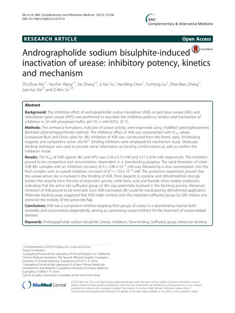 Pdf Andrographolide Sodium Bisulphite Induced Inactivation Of Urease Inhibitory Potency