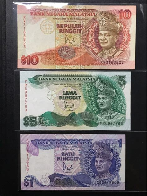Malaysia Set Rm10 Rm5 Rm1 Jaffar Hussein 6th Series Duit Lama Banknotes Hobbies And Toys
