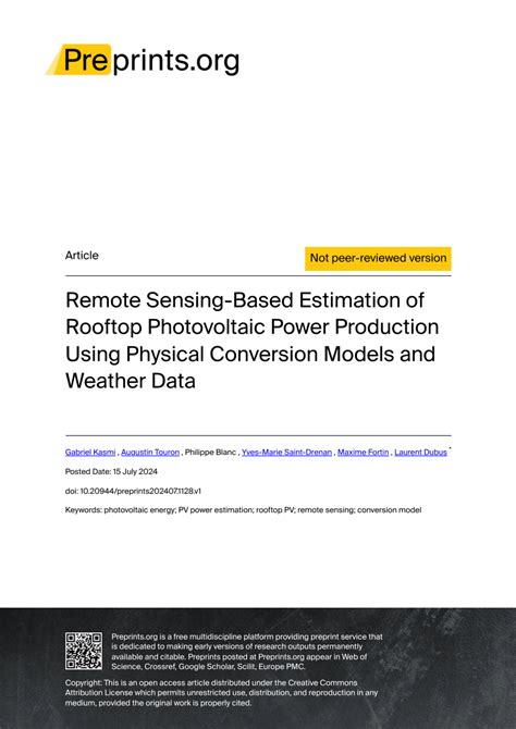 Pdf Remote Sensing Based Estimation Of Rooftop Photovoltaic Power