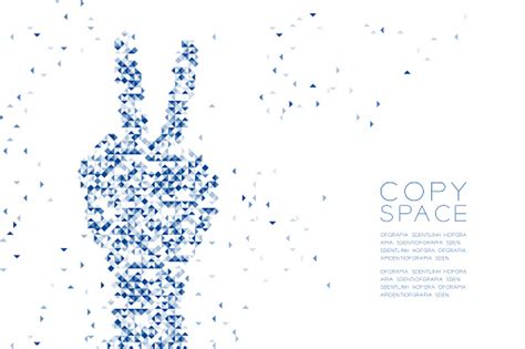 추상적인 기하학적 다각형 사각형 상자와 삼각형 패턴 승리 손 모양 화 개념 디자인 파란색 그림 복사 공간 흰색 배경에 고립 된 벡터 Eps 10 건축에 대한 스톡 벡터 아트