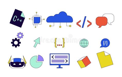 mobile app development 2d linear cartoon objects set stock vector