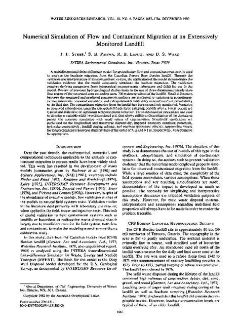 Pdf Numerical Simulation Of Flow And Contaminant Migration At An Extensively Monitored Landfill