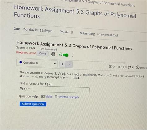 Solved Graphs Of Polynomial Functions Homework Chegg Com