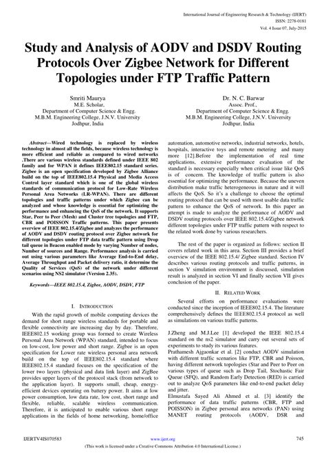 Pdf Study And Analysis Of Aodv And Dsdv Routing Protocols Over Zigbee