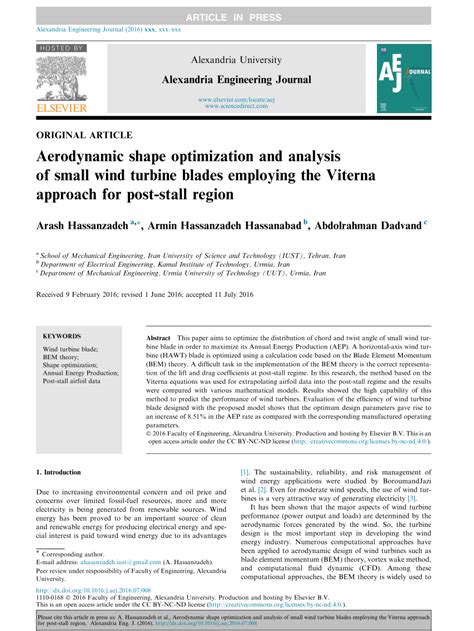 Pdf Aerodynamic Shape Optimization And Analysis Of Small Wind Turbine Blades Employing The