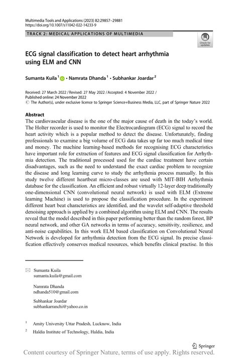 Ecg Signal Classification To Detect Heart Arrhythmia Using Elm And Cnn
