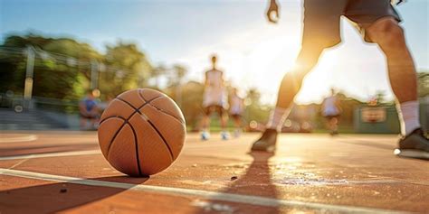 Outdoor Basketball Game At Sunset With Players In Action Premium Ai