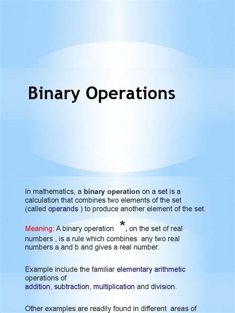 Binary Operations Pdf Division Mathematics Multiplication