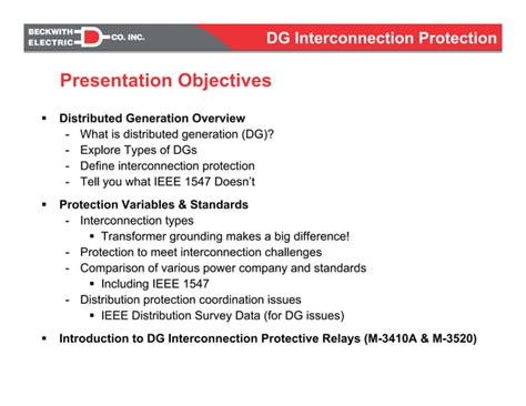 Dg Interconnection Protection Ieee 1547 Pdf Gas And Electric Home Utilities