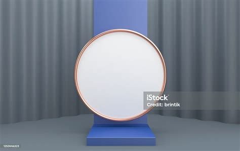 미니멀 한 추상적 배경 3d 렌더링 파란색 배경에 골드 프레임의 원 미니멀 한 스타일의 광고를위한 빈 템플릿 배경커튼 0명에 대한 스톡 사진 및 기타 이미지 Istock