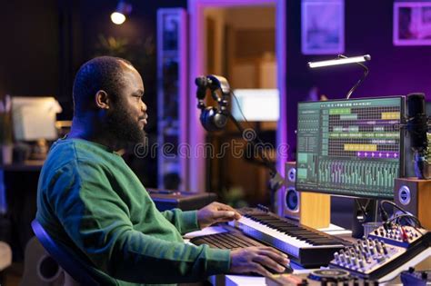 African American Composer Creating A New Track For A Project Stock Image Image Of Singer