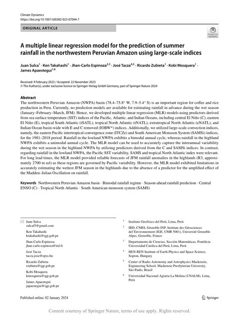 A Multiple Linear Regression Model For The Prediction Of Summer