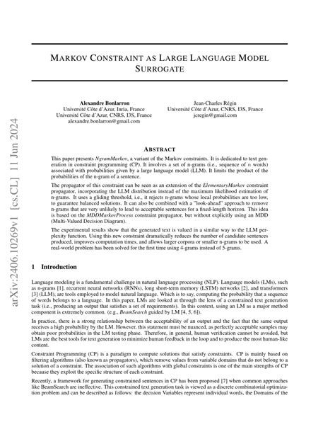 Pdf Markov Constraint As Large Language Model Surrogate