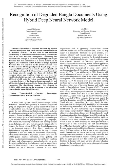Pdf Recognition Of Degraded Bangla Documents Using Hybrid Deep Neural Network Model